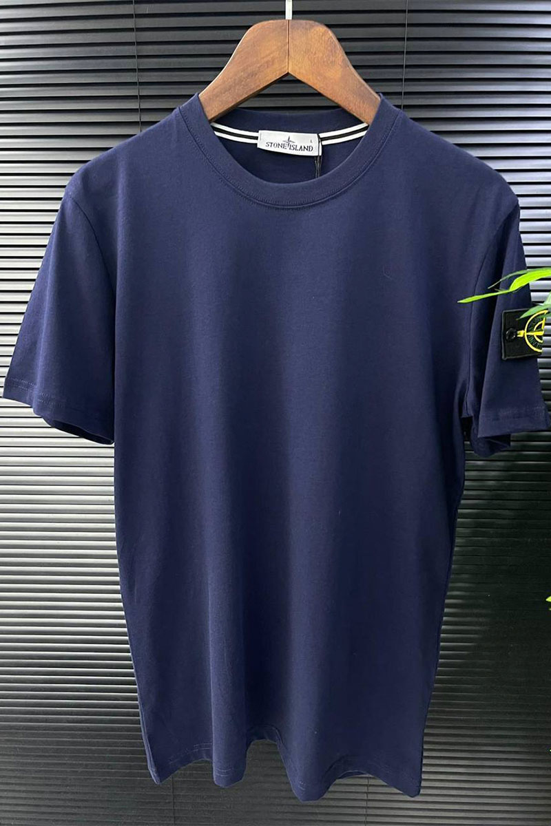 Stone Island Тёмно-синяя мужская футболка с патчем на плече
